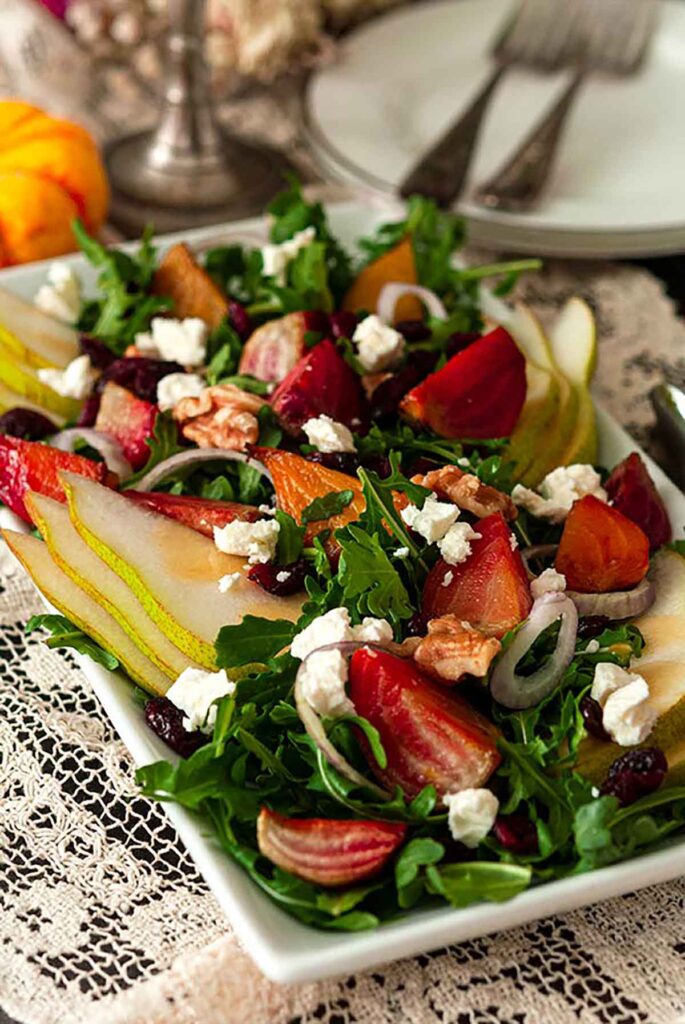 Thanksgiving Salad with Beet, Pear & Apple Cider Vinaigrette